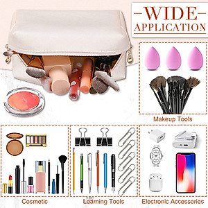 Sanwuta 9 Pcs Preppy Makeup Bag PU Leather Cosmetic Bag Makeup Pouch Plain Cosmetic Pouch Waterproof Toiletry Bags for Traveling Preppy Travel Purse Cosmetic Organizer(Ivory White)