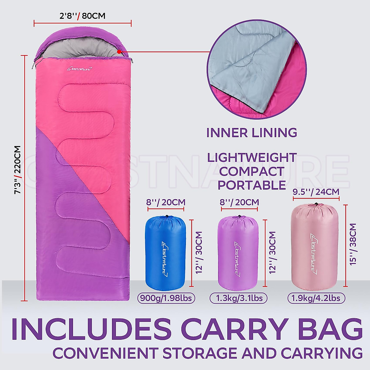 Clostnature Sleeping Bag for Adults and Kids - Lightweight Camping Sleeping Bag for Girls, Boys, Youths, Ultralight Backpacking Sleeping Bag for Cold Weather - Compression Sack Included(Right Zipper)