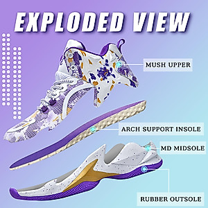 Promenie Men's High Top Basketball Shoes Fashionable Breathable Professional Outdoor Basketball Shoes White-Purple Size 8.5