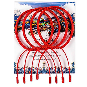 ASEWIHA Tibetan Lucky Red String Woven Bracelet for Protection Men Women Good Luck Red Thread Bracelet Handmade Knots Red Black Cord Rope Bracelet Adjustable,E