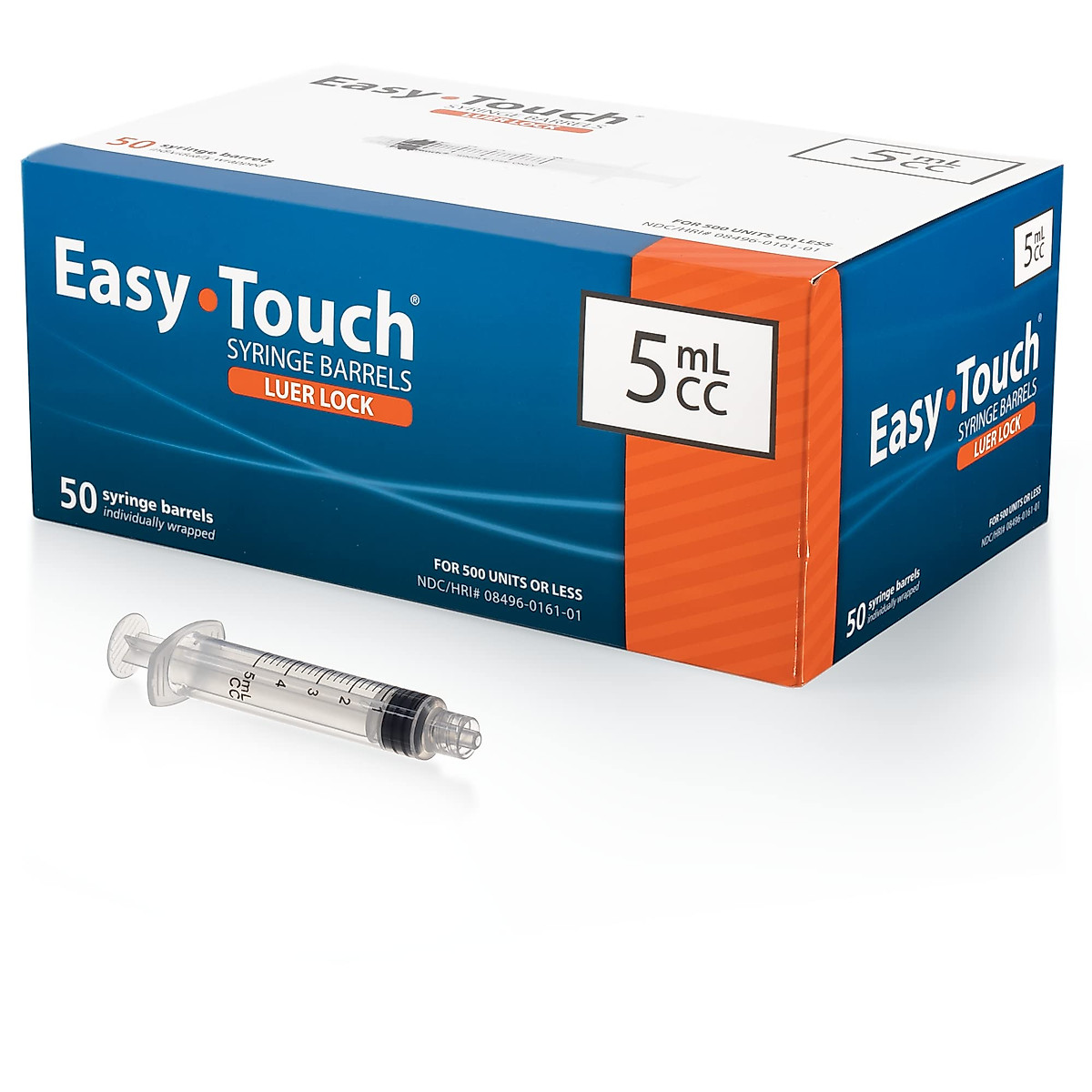 EasyTouch Luer-Lock Syringe Barrel, 5ML Syringe, Pack of 50