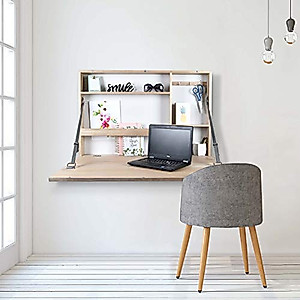 PRINZ Work from Home Wall-Mounted 36' X 24' Folding Murphy Desk with Chalkboard, 36' X 24' X 5', Light Brown