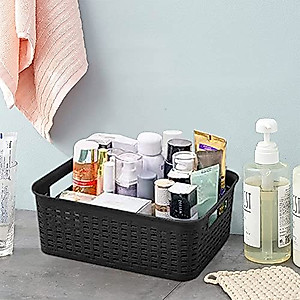 LIQIU 4-Pack Plastic Storage Basket Bins,Plastic Storage Baskets for Organizing,Weave Basket Organizer for Kitchens,Classrooms,Bathroom(12.2" × 10" × 4.5",Black).