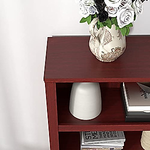 Panana Wooden Bookcase, 2/3/5 Tier Cube Shelves Adjustable Shelf Bookself Storage Organizer Display Shelf Free Standing Unit for Living Room Home Office (Cherry, 3-Tier)