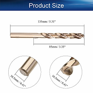 Auniwaig 10.5mm HSS Straight Shank Cobalt Twist Drill Bit-Jobber Length Fully Ground Straight Shank – 5% Cobalt M35 Grade, Champagne for Stainless Steel Cast Iron 2PCS