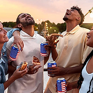 6 Pack American Flag Beer Can Cooler Sleeves 4th of July Decorations, 5.1 x 3.9 Inch Insulated Collapsible USA Pattern Drink Cooler Sleeves for 12 oz Cans and Bottles, Memorial Day Independence Day