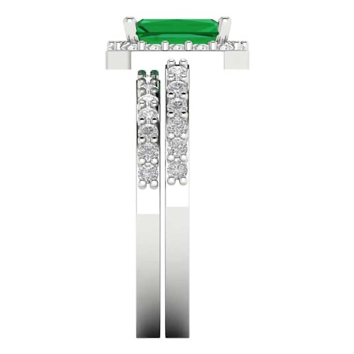 Clara Pucci 2.20ct Emerald Cut Halo Solitaire Simulated Emerald Engagement Promise Anniversary Bridal Ring Band set 14k White Gold 9.25