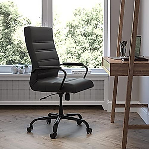Flash Furniture Whitney High Back Desk Chair - Black LeatherSoft Executive Swivel Office Chair with Black Frame - Swivel Arm Chair