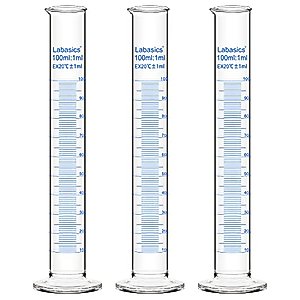 Labasics 3-Pack Borosilicate Glass 100 ml Heavy Wall Graduated Cylinder Measuring Cylinder