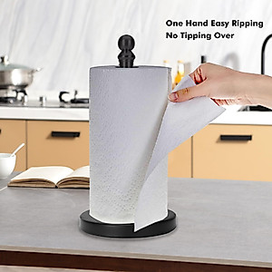 Black Paper Towel Holder Countertop, Standing Paper Towel Roll Holder for Kitchen Bathroom, with Weighted Base for One-Handed Operation, Stainless Steel in Black Matte Finish