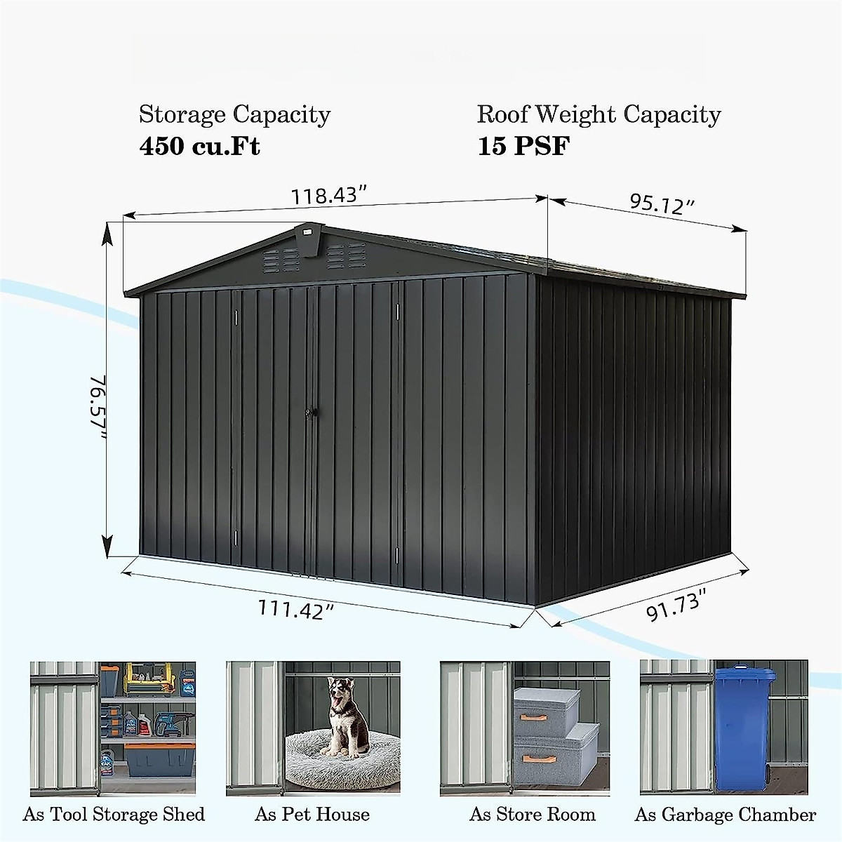 Outdoor Storage Sheds, 10' x 8', Patio Sheds, Garden Storage Cabinets, for Backyard, Terrace, Black