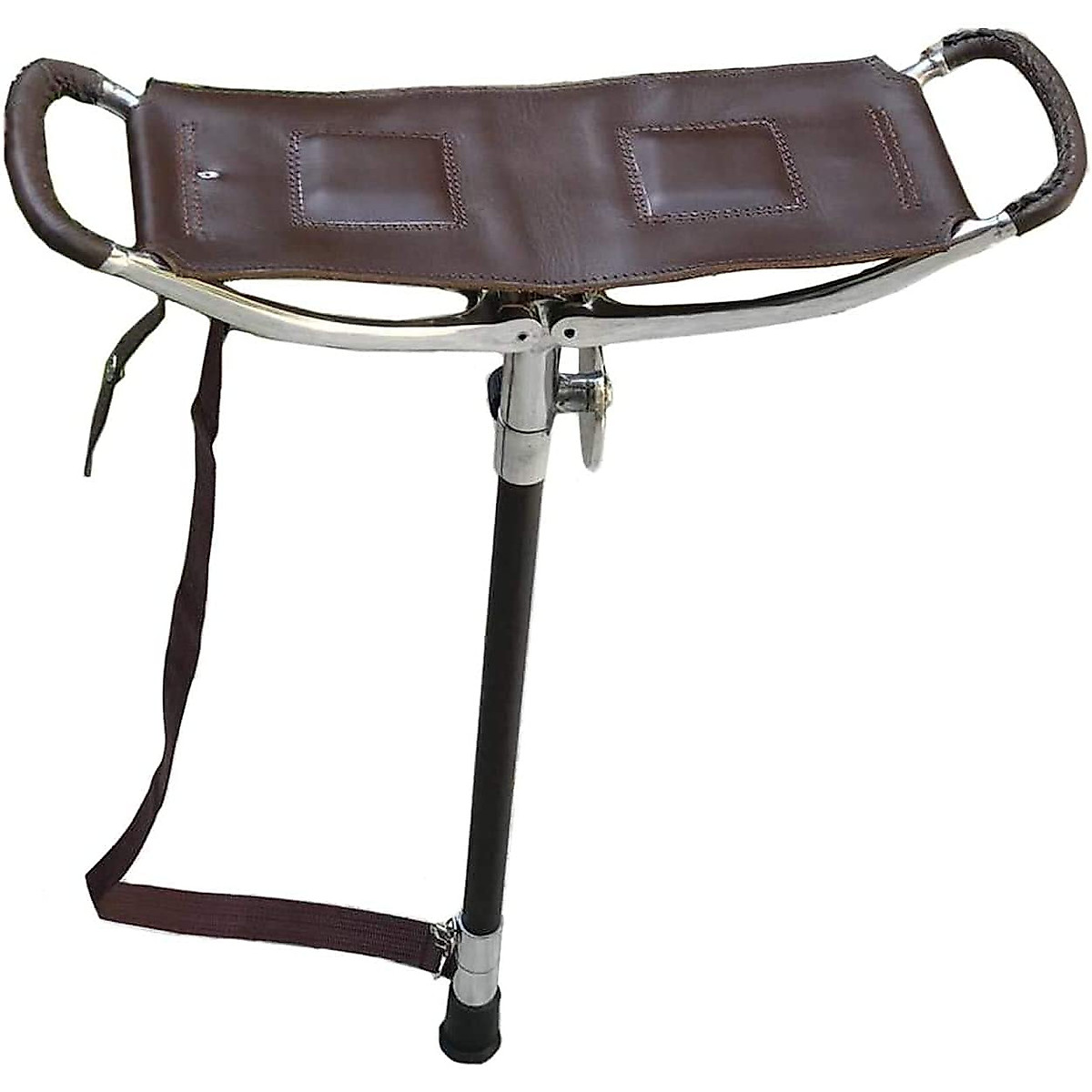 Haza NYC Adjustable Antique Brown Shooting Stick | Very Durable Heavy Duty Big Size Leather Seat Folding Chairs | Polo Fishing Golf Seat Stick | Lightweight Hiking Walking Sticks