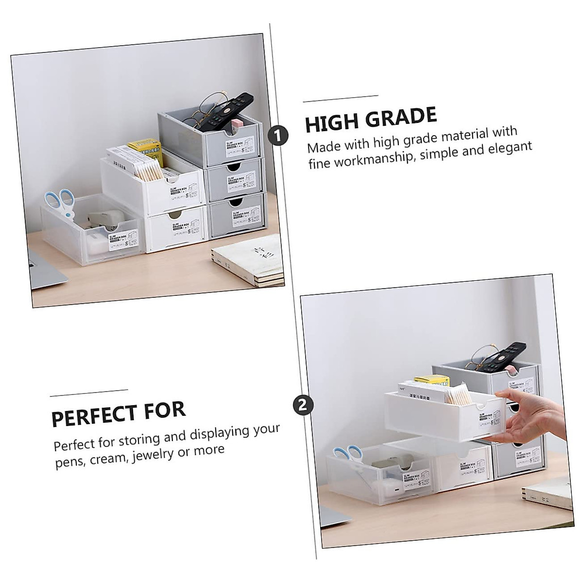 MUSISALY 2pcs Box Storage Box Toy Storage Bins Tool Storage Bins Stackable Storage Bins Drawer Storage Bins Sundry Container Desktop Storage Drawers Basket Storage Bins Books Bins White Pp