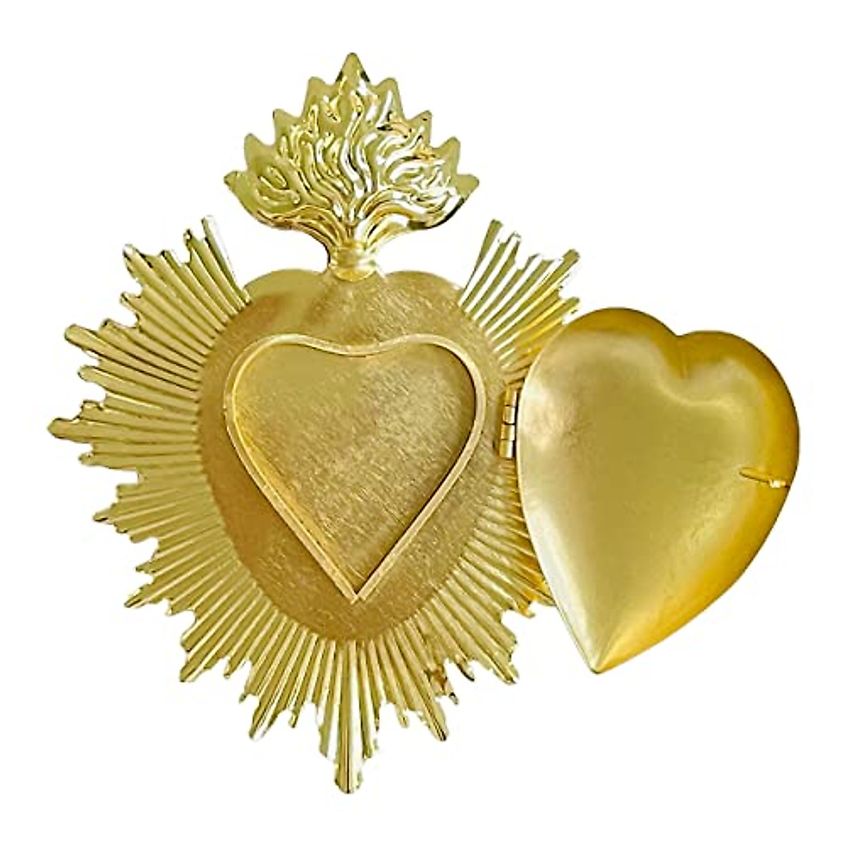 ESNOY Sacred Heart, Gold Metal Milagro Heart Wall Ornament, Mexican Home Eclectic Decor, Heart Box Catholic Gift for First Holy Communion Confirmation Housewarming Christmas