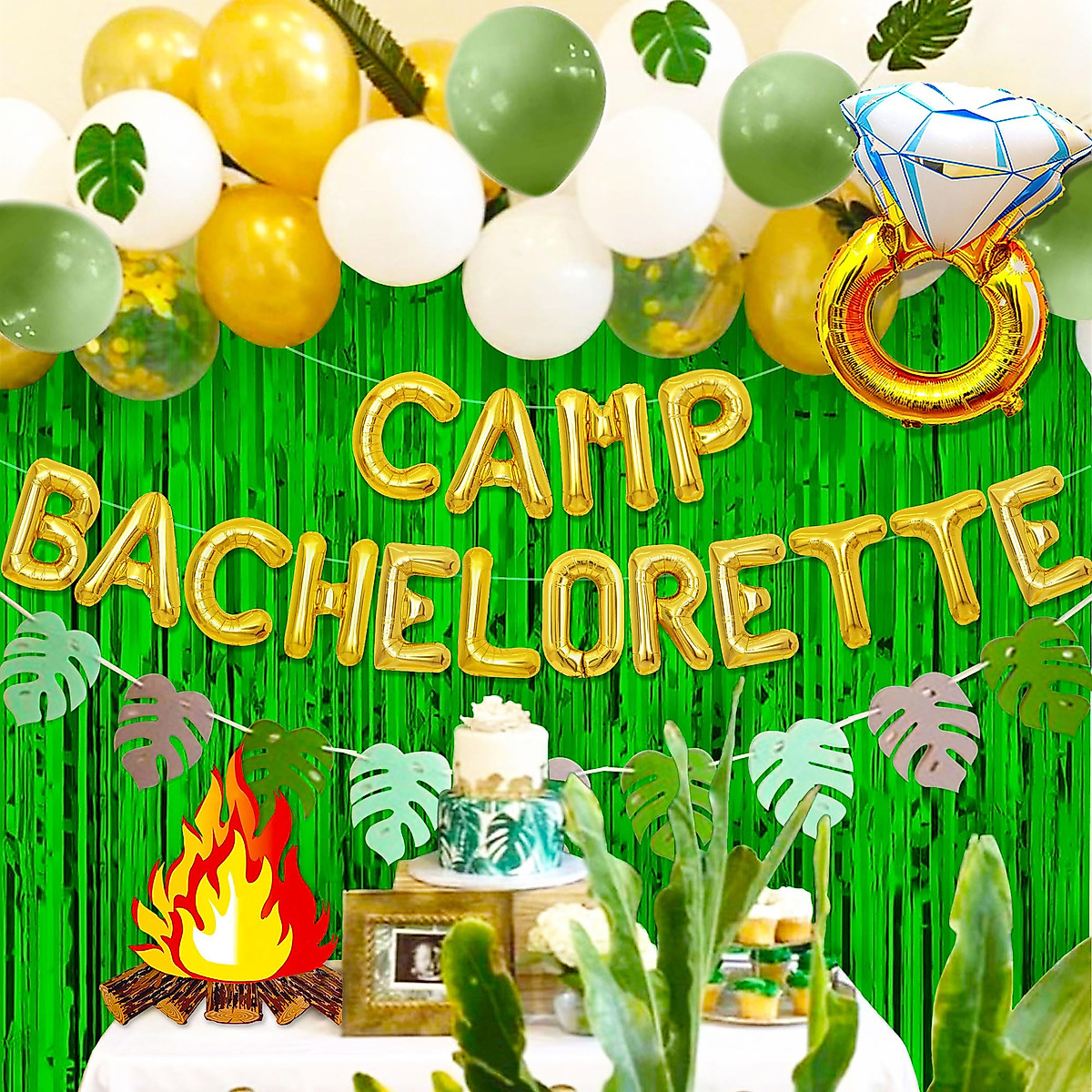 Gold Camp Bachelorette Decorations Balloons Sign Banner Camping Bachelorette Banner Supplies for Mountain Camp Bachelorette Bridal Shower Wedding Engagement