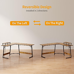 Cubiker L Shaped Desk, Computer Corner Desk, Gaming Desk with Monitor Stand, Home Office Study Writing Workstation, Space-Saving（47 Inch Rustic Brown）