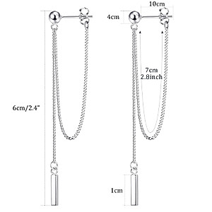 Milacolato 925 Sterling Silver Chain Earrings for Women 14K White Gold Plated Chain Dangle Bar Earrings Hypoallergenic Stud Earrings with Drop Tassel Chain for Sensitive Ears