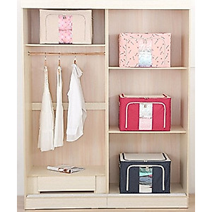 JJMG Stackable Polka Dots Oxford Cloth Steel Frame Shelf Quilt Clothing Blanket Pillow Shoe Storage Box Holder Container Organizer See-Through Window Double Zipper Folding- Red 66L 20"x16"x13" (2)