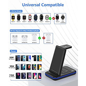 Wireless Charging Station, KOOPAO 3 in 1 Fast Wireless Charger Stand Dock Compatible with iPhone 14/13/12/11/Pro/Max/XR/XS/X, Fit for iWatch Series 7/6/5/SE/4/3/2, Airpods Pro/2/3 (with Adapter)