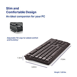 Verbatim Slimline Wireless Keyboard 2.4GHz USB Plug-and-Play Numeric Keypad Adjustable Tilt Legs Wireless Full-Size Computer Keyboard Compatible with PC, Laptop -Frustration Free Packaging Black 70738