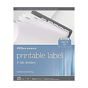 Office Depot Plain Dividers With Tabs And Labels, White, 8-Tab, Pack Of 25 Sets, 11354
