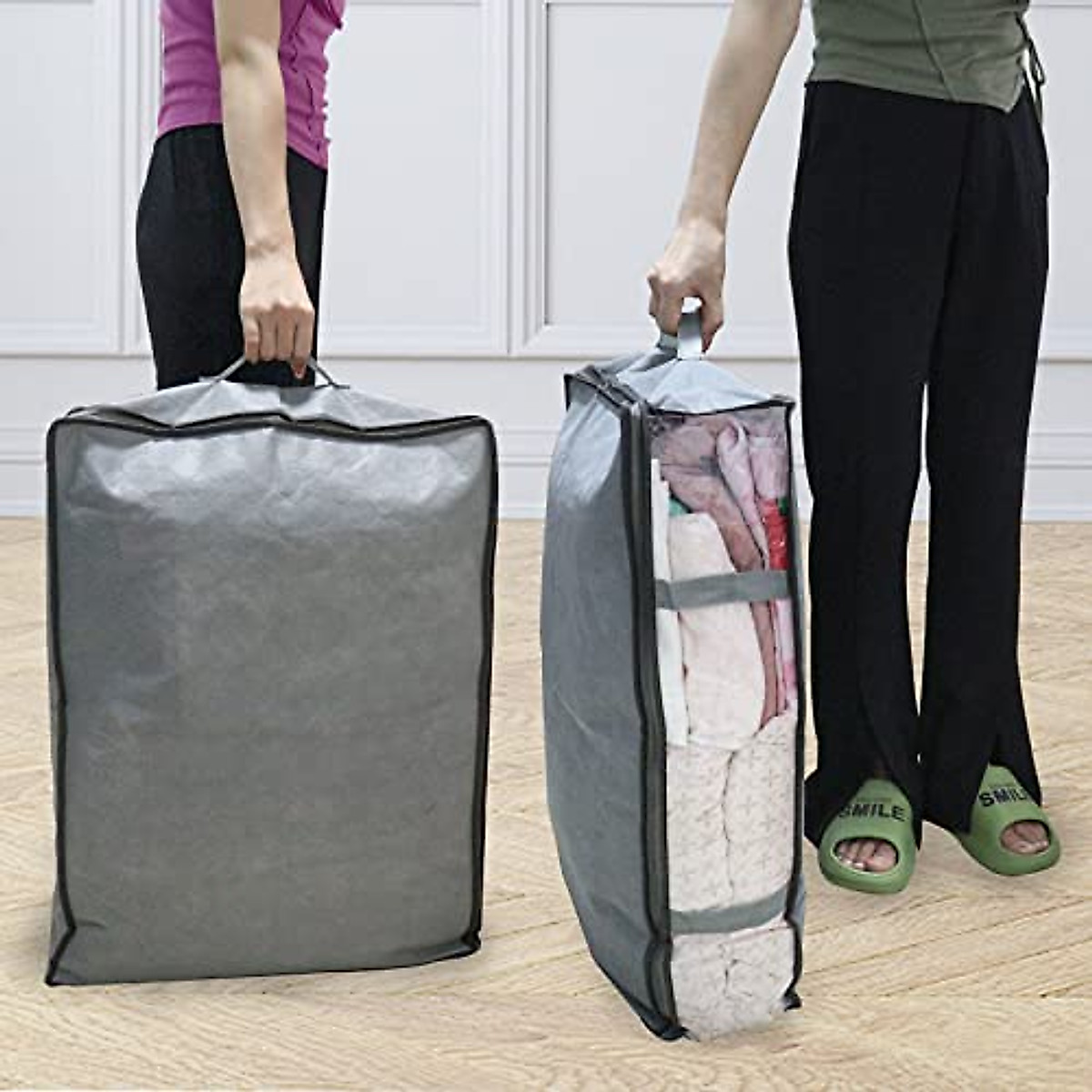 YuGtcen Underbed Storage, 3 Pcs Under Bed Storage Containers Foldable Zippered Clothing Storage Bag for Bedroom Organization, Blanket Storage Bins for Comforter, Sweaters, Clothes, etc (Grey)