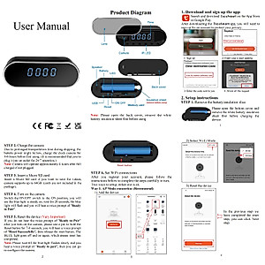Jigayao Camera Clock, HD 1080P WiFi Alarm Clock Camera with Night Vision/Motion Detection/Loop Recording, Wireless Security Nanny Cam for Home and Office-Support iOS/Android No Audio