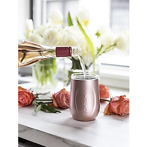 Vinglacé Stainless Steel Stemless Wine Glass- Insulated Wine Tumbler with Glass Insert and Sip Lid, 10 oz, Rose Gold