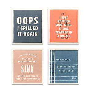 DEMDACO Spilled Sink Rescued Wine Navy 6 x 7 Cotton Blend Biodegradable Dish Cloths Set of 4
