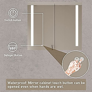 MIRPLUS 36 x 30 inch Medicine Cabinet with LED Vantiy Mirror, Recessed or Surface Mount Anti-Fog Large Storage Double Door Lighted Aluminum Bathroom Cabinet with Touch Switch (Half Light)