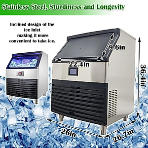 EQCOTWEA Commercial Ice Maker Machine, 330lbs/24H Ice Machine, with Filter, 99lbs Storage Capacity, 126 Pieces Ice Cubes, Stainless Steel Cabinet Ice Maker for Restaurant, Cafe, Bar, Household