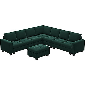 Belffin Convertible Velvet Modular Sectional Sofa Couch with Reversible Chaise L Shaped Sectional Couch with Storage Ottoman Living Room furniture Sofa Set Green