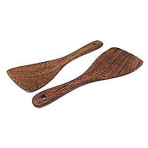 Honbay 2PCS Wooden Rice Spoon Rice Paddle Rice Cooker Spatula Kitchen Cooking Spoons for Kitchen (oblique head)