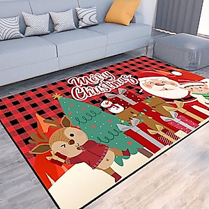 FUYEUN Plaid Christmas Area Rug, Snowflake Rug, Xmas New Year Gift Door Mat for Bedroom Living Room Kitchen, Merry Christmas Indoor Floor Mats for Holiday Festive Decoration,63" X 31"
