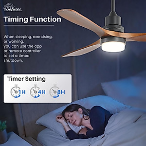 Sofucor 52 inch Solid Wood Ceiling Fan with Lights and Remote, Low Profile Brown Black Ceiling Fan with 3 Downrod, Outdoor Indoor Modern 3 Blade Ceiling Fan for Living Room Bedroom Farmhouse Patio