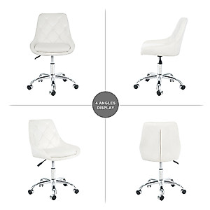 Warmiehomy Office Desk Chair with Wheels, Modern Velvet Vanity Chair with Mid Back, Ergonomic Computer Task Study Chair 360 Degree Swivel Height Adjustable for Office Make Up Bedroom,Sliver-Beige