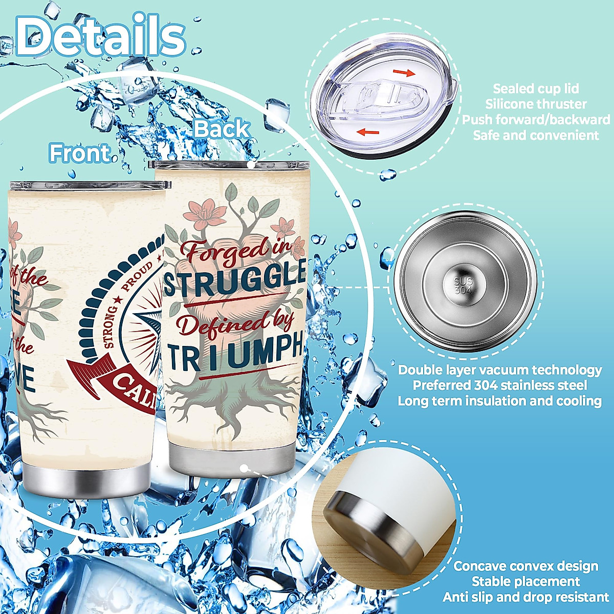 Riemann Pixels Eco-Friendly 20oz Stainless Steel - 304 Double Wall Vacuum Insulated Water Bottle, Wide Mouth Coffee for Hot/Cold Drinks, Office Gym Travel Essential (California)