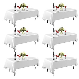 EMART 6 Pack Rectangle Tablecloth, 60 x 102 inch White 100% Polyester Banquet Wedding Party Picnic Rectangular Table Cloths