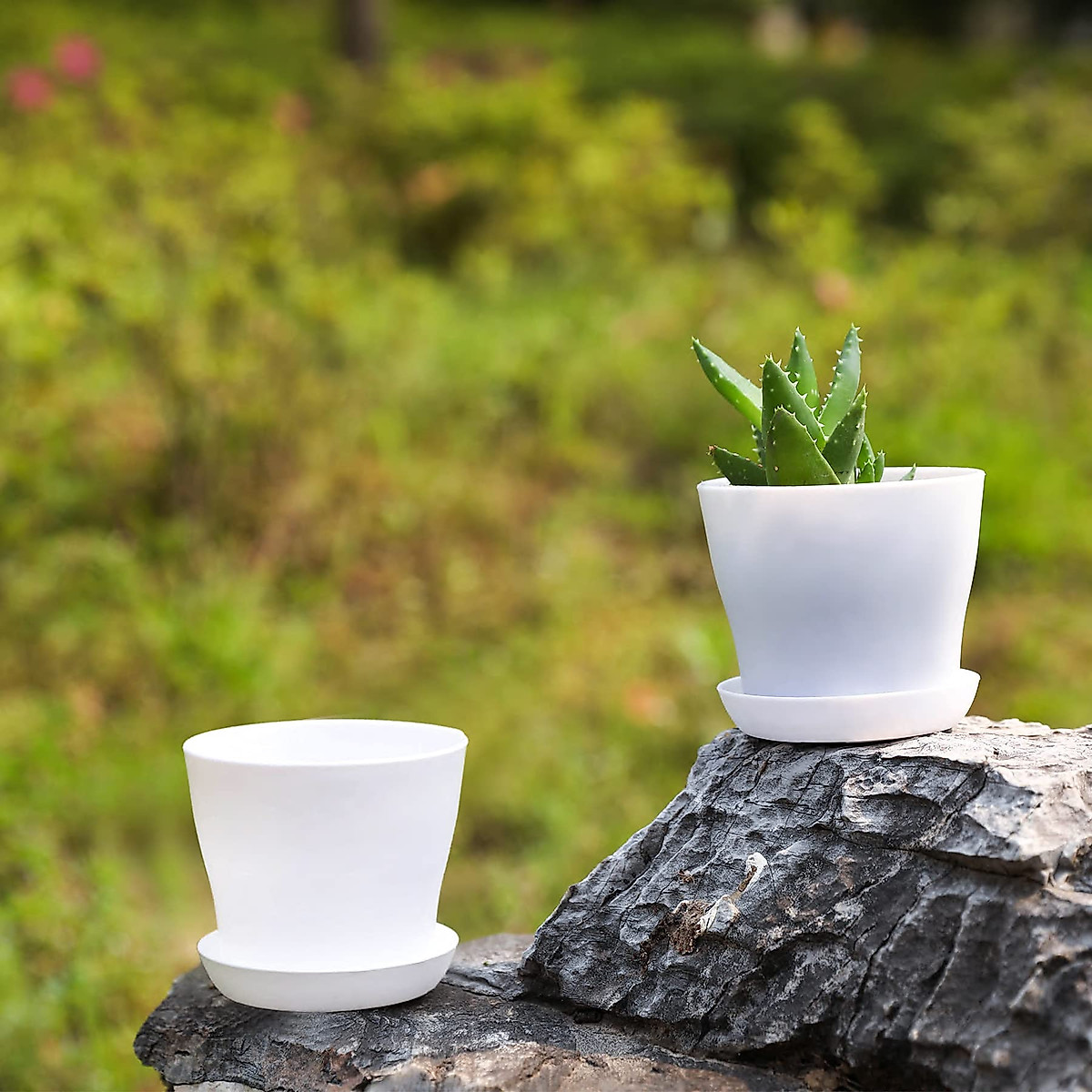 TDHDIKE 25 Pcs Plastic Planters Indoor Flower Plant Pots, Mini Flower Seedlings Nursery Pot with Pallet, Modern Decorative Gardening Containers (White, 25)