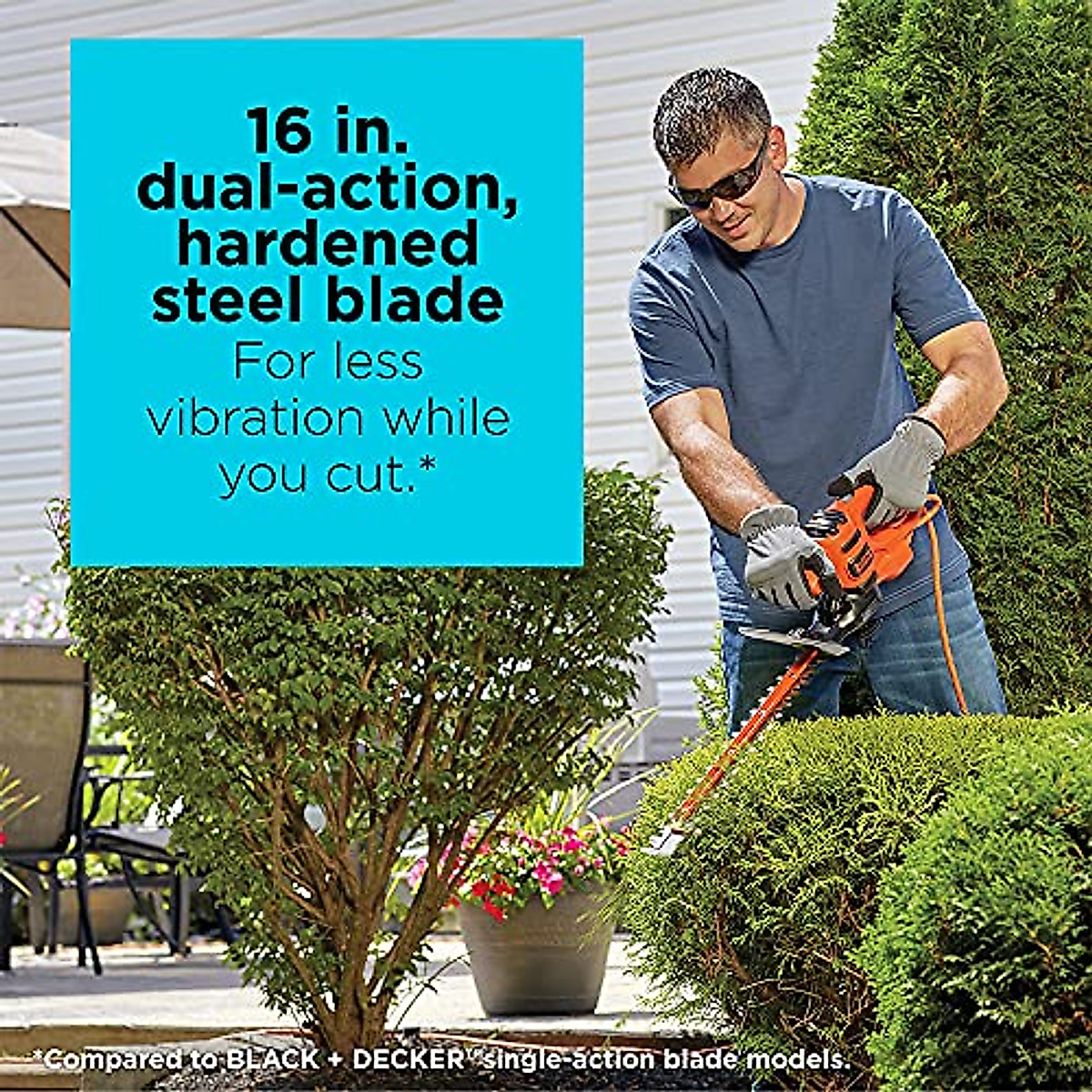 BLACK+DECKER Hedge Trimmer, Dual-Action Blade, 16-Inch (BEHTS125)