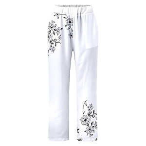 Crop Wide Leg Womens Wide Leg Capri Pants Casual High Waist Linen Women Golf Pants Low Rise Capri Linen Loose Capris White