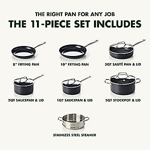 GreenPan Chatham Black Prime Midnight Hard Anodized Healthy Ceramic Nonstick 11 Piece Cookware Pots and Pans Set, PFAS-Free, Dishwasher Safe, Oven Safe, Black