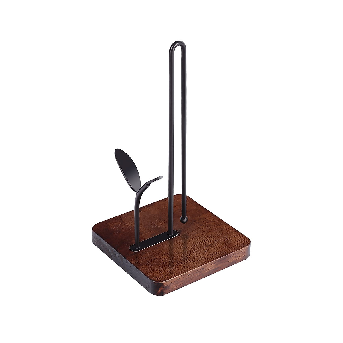 Clastyle Standing Rustic Wooden Paper Towel Holder Easy Tear Kitchen Paper Towel Organizer Free Farmhouse Roll Dispenser for Cabinet Countertop, Black and Dark Brown