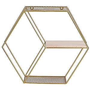ZPSHYD Wall Mounted Floating Hexagon Shelves, Hexagon Floating Shelves Wall Decor Hexagon Geometric Wall Shelf for Home Office Wall Decor(Gold)