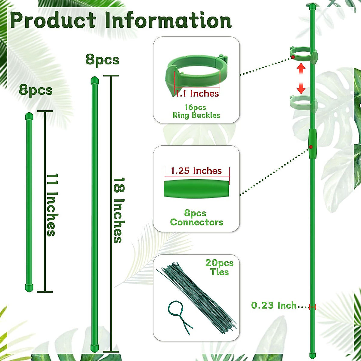 Plant Stakes,18Inch & 11Inch Plant Support Stakes,HAINANSTRY Adjustable Length Garden Stakes,Plant Stakes for Indoor and Outdoor Plants,Tomatoes/Beans/Orchid/Vegetable Stakes for Garden