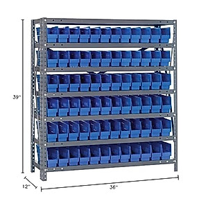 Quantum Storage Systems 1239-100BL Steel Shelving Unit with 4" Shelf Bins, 12" D x 36" W x 39" H, Blue