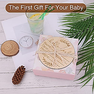 AIEX Wooden Baby Announcement Sign, 5.9 Inch Round New Baby Sign Birth Announcement Sign, Baby Name Sign Hello World Newborn Welcome Sign for Hospital Photo Prop Baby Shower Nursery Gift