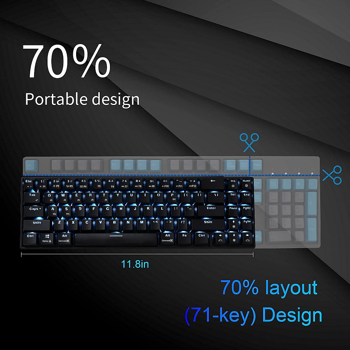 RK ROYAL KLUDGE RK71 Mechanical Keyboard 70% Compact Bluetooth Keyboard 71 Keys,Tenkeyless USB Wired/Wireless Portable Gaming/Office with Stand-Alone Arrow Keys for Windows MacOS (Brown Switch-Black)