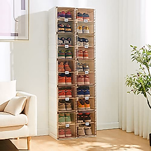 MAYIBOX Shoe Cabinet 2-20 Grid Stackable Transparent Folding Shoe Box Plastic Storage Box Storage 2-40 Pairs of Shoes (2 Rows 20 grids)