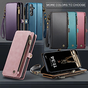 Defencase Compatible with Galaxy A54 5G Case Wallet with RFID Blocking Card Holder for Women Men, PU Leather Magnetic Snap Flip Zipper Strap Wallet Phone Case Fit for Samsung Galaxy A54 5G, Coffee